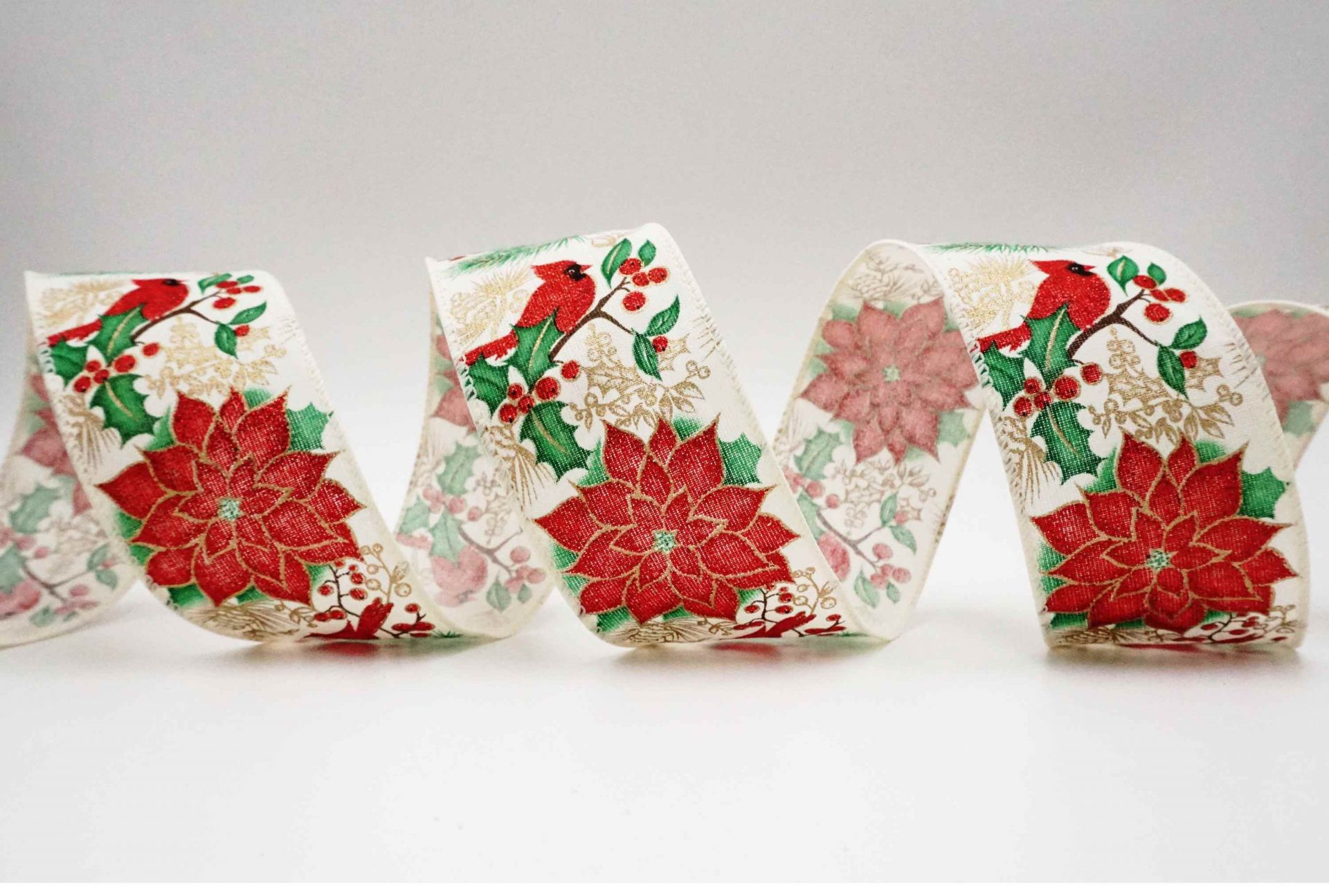 Cardinal & Poinsettia Ribbon | Elevate Your Crafts with Luxurious Satin ...