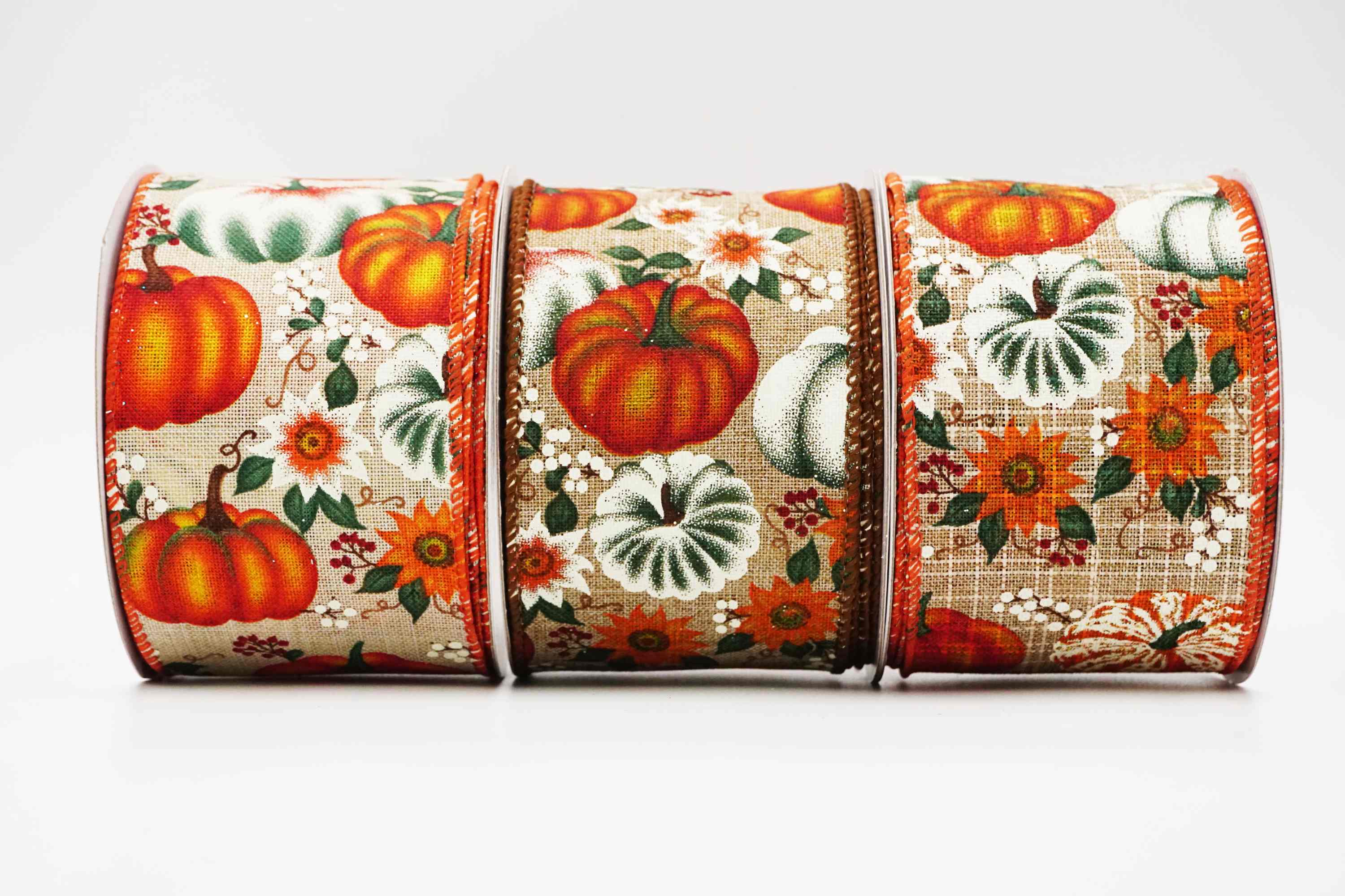 Fall Pumpkins Wired Ribbon | Elevate Your Crafts with Luxurious Satin ...