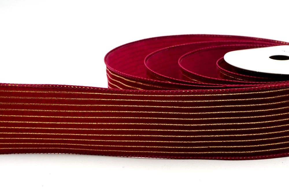 Velvet Thin Gold Stripe Wired Ribbon | Elevate Your Crafts with ...
