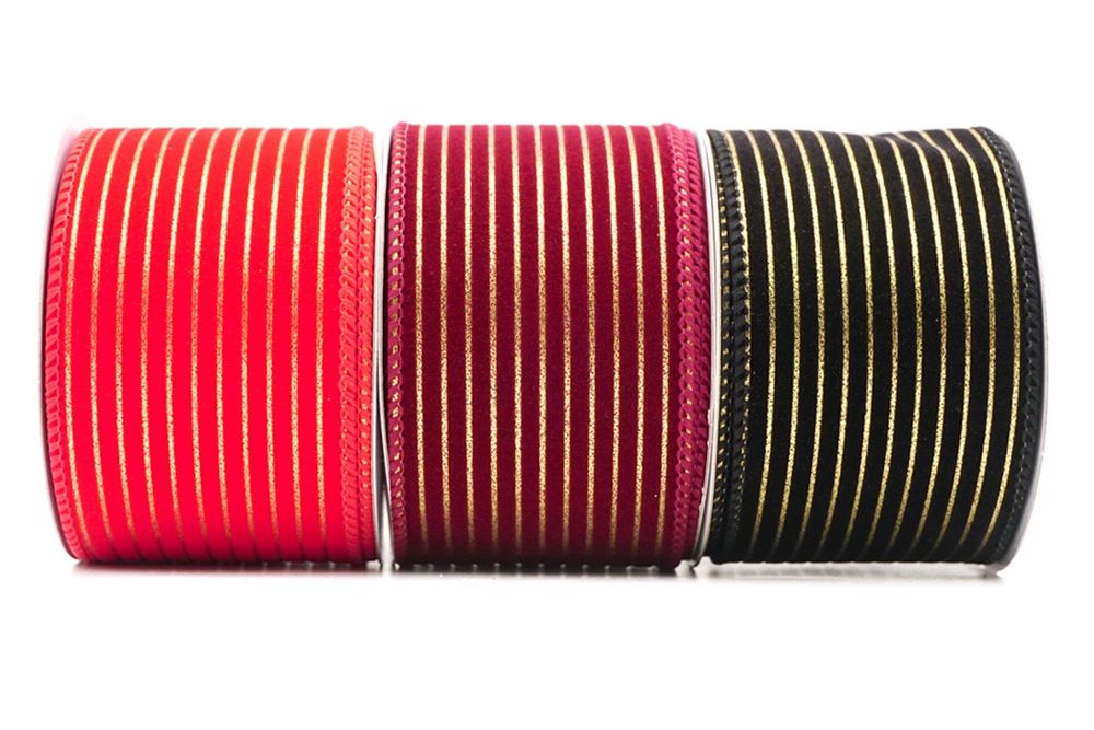 Velvet Thin Gold Stripe Wired Ribbon | Elevate Your Crafts with ...