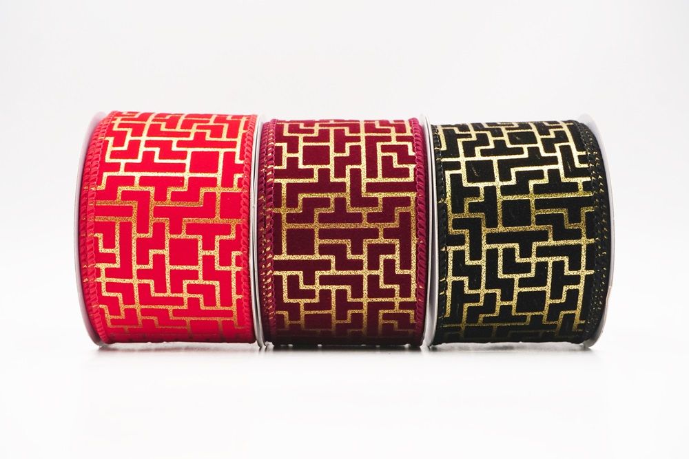 Geometric Maze Pattern Metallic Wired Ribbon | KING YOUNG