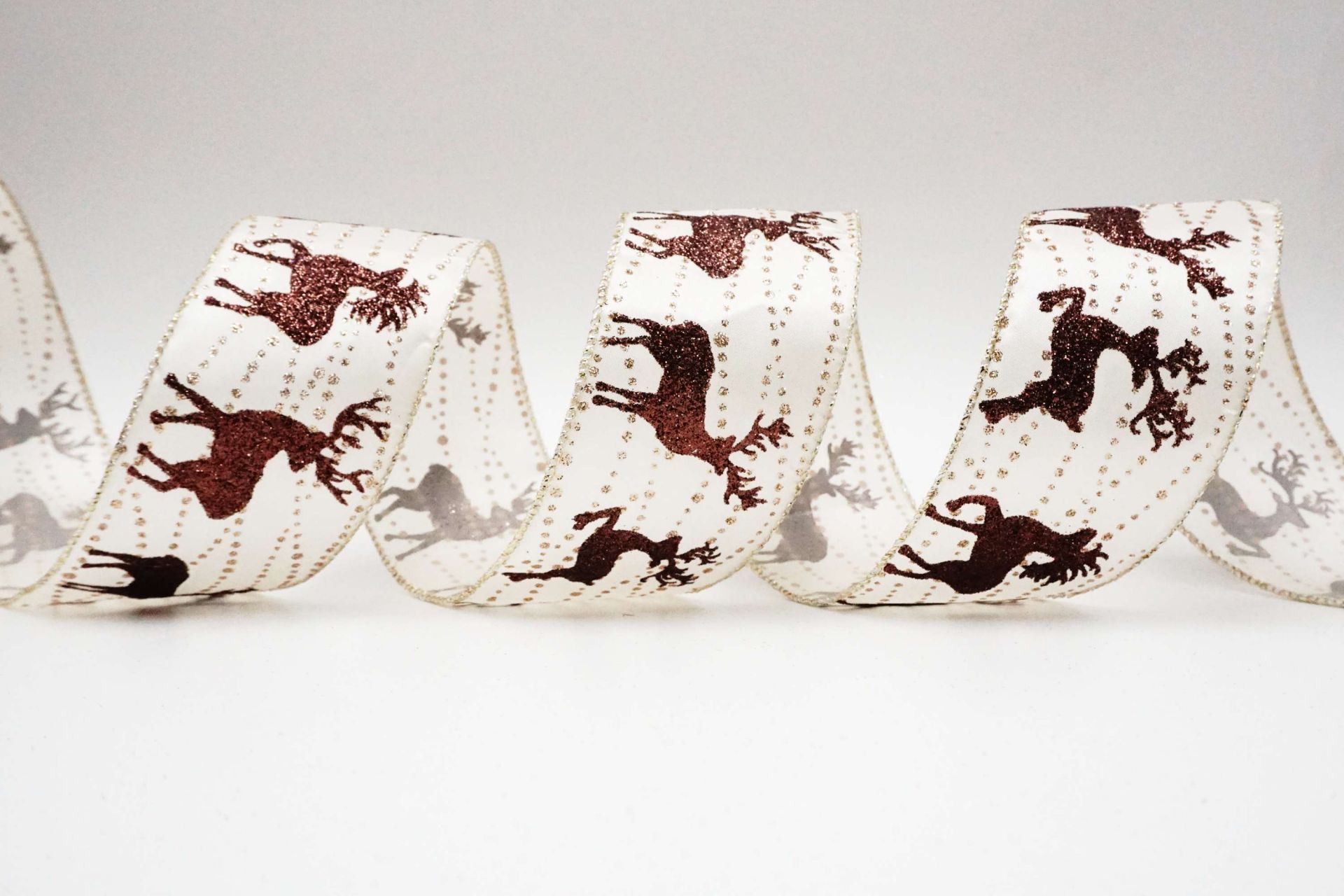 Leaping Reindeers Ribbon | Elevate Your Crafts with Luxurious Satin Ribbons