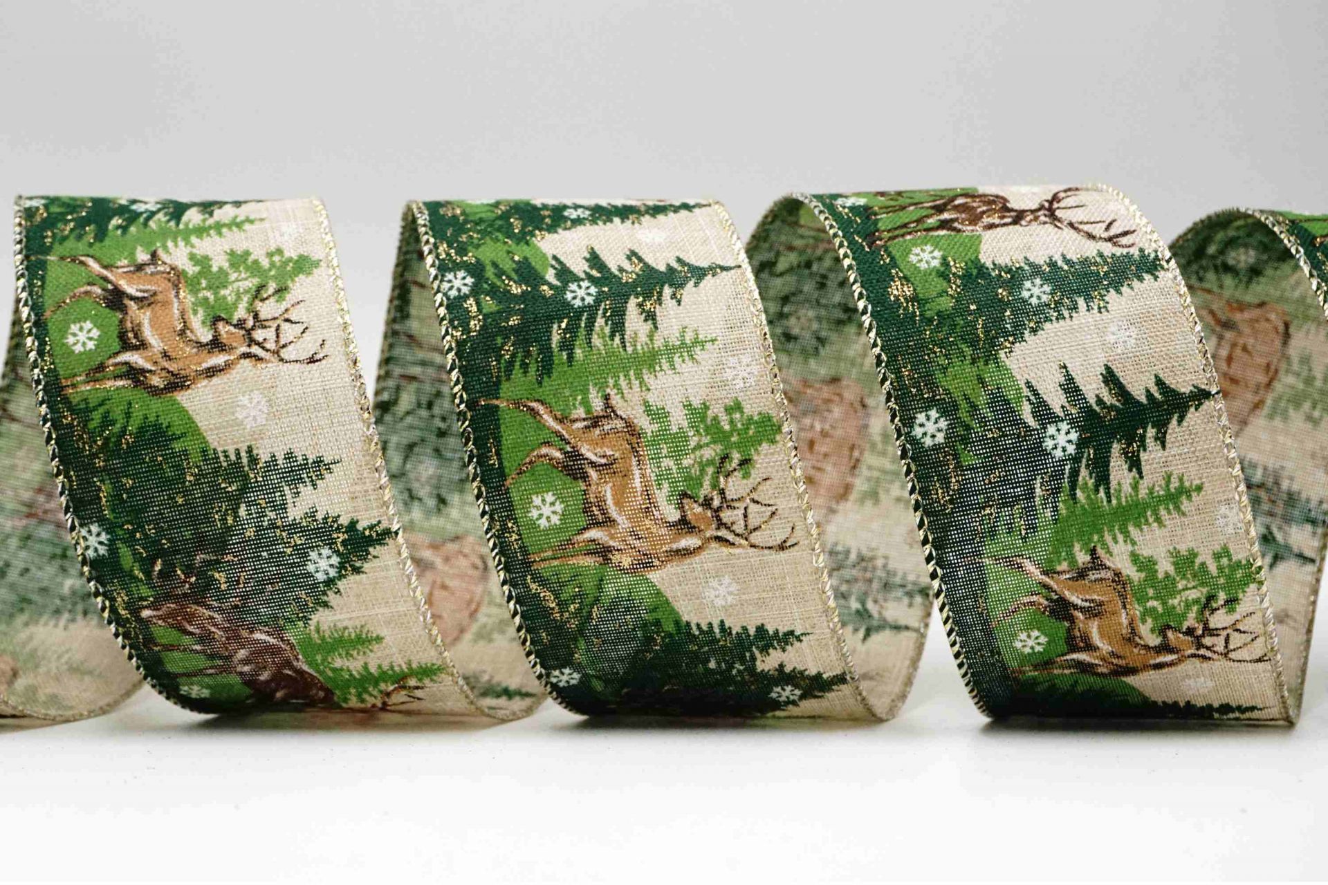 Reindeer & Forest Ribbon | Elevate Your Crafts with Luxurious Satin Ribbons