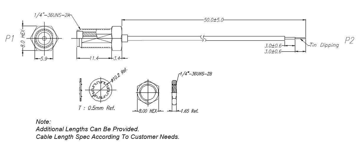 RF Cable SMA Jack to Stripping and Dipping L=50mm OD0.047 Semi-Rigid ...