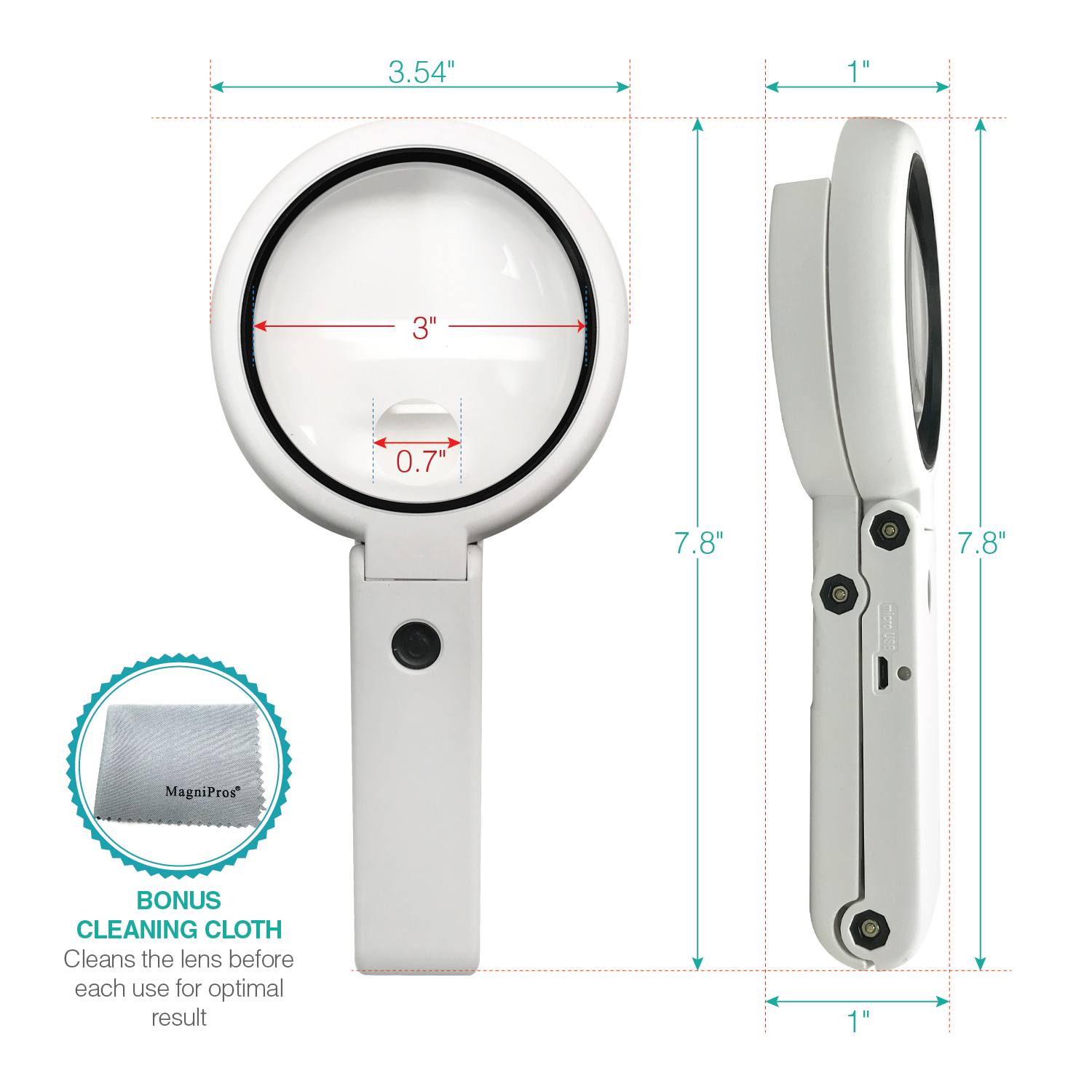 Rechargeable illuminated Round Handheld Reading Magnifying Glass ...