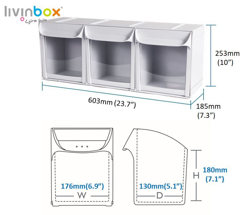 Flip out bin set with 3pcs 4.3L Drawer compartments | Plastic File ...