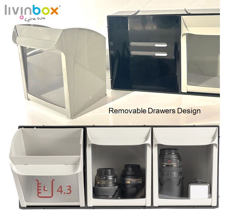 Flip out bin set with 3pcs 4.3L Drawer compartments | Plastic File ...