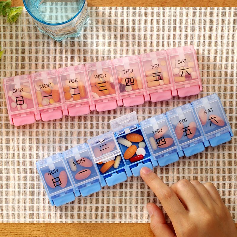 Large Weekly 14 Grid Easy Open Button Medicine Pill Organizer (E-353-2 ...