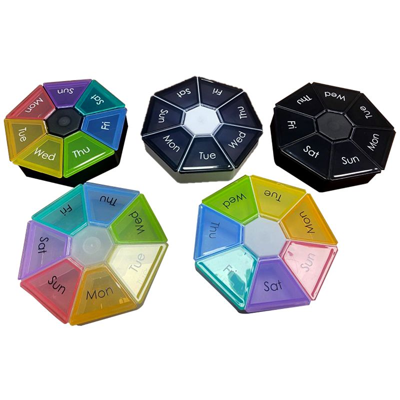 Weekly Pill Organizer , 7 Day Pills Container, Round Medicine Organizer ...