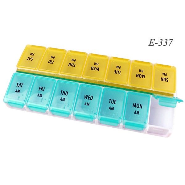 AM / PM 14 Grid Weekly Pill Organizer Case with Leather Bag (PU-337 ...
