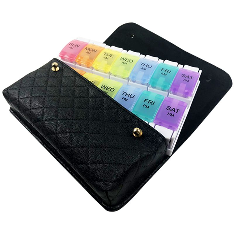 Push & Flip Pill Boxes & Cases with Tray in Leather Bag (PU-378)| First ...