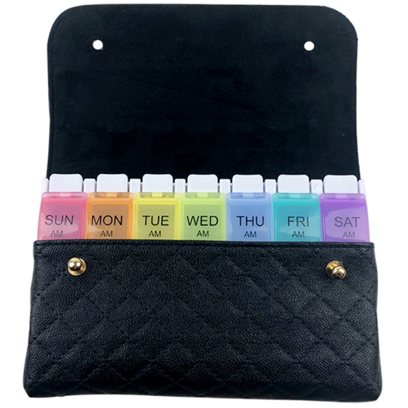 Push & Flip Pill Boxes & Cases with Tray in Leather Bag (PU-378)| First ...