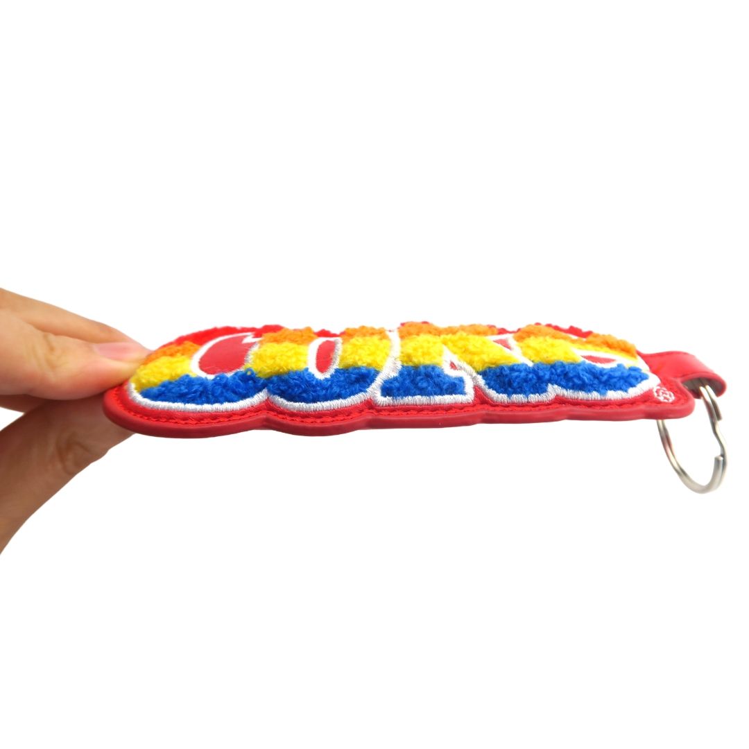 Custom Leather Keychain With Chenille Embroidery | Embroidered patches ...