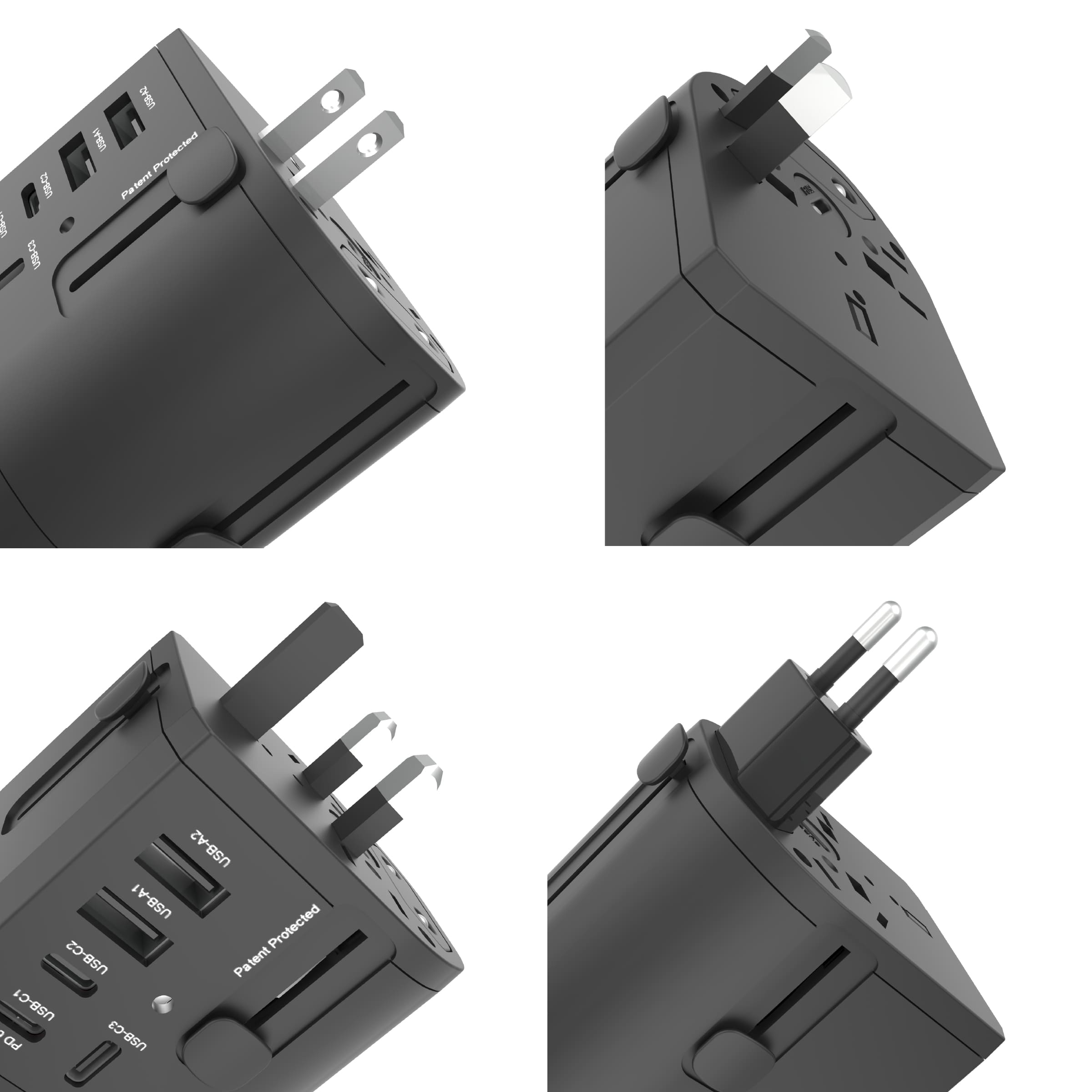 65W GaN Universal Travel Plug Adapter with US/UK/EU/AU Plugs - World ...