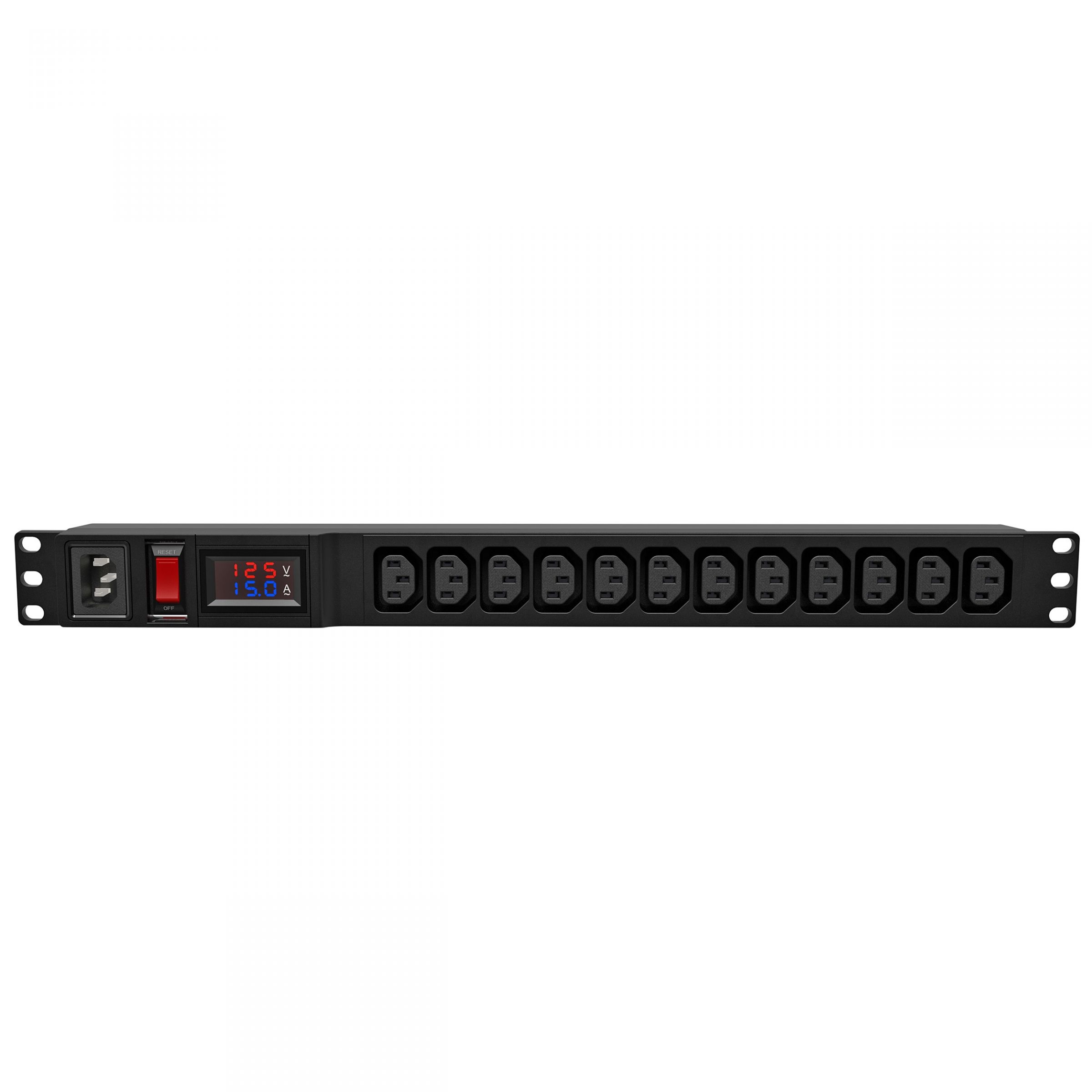 12 C13 Sockets and C14 Inlet 1U Metered PDU with Lighted Switch - Horizontal Metered Rack PDU ...