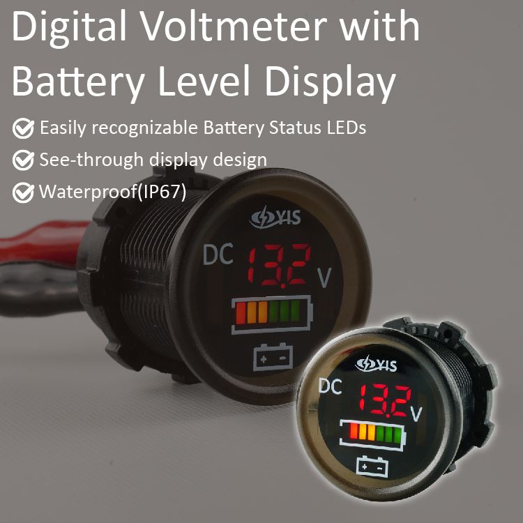 DC 12V / 24V Waterproof Voltage Meter with Battery Level Display ...