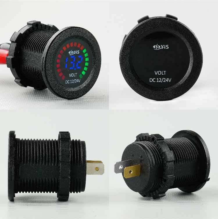 DC 12V / 24V Waterproof Voltage Meter with Round Battery Level Display ...