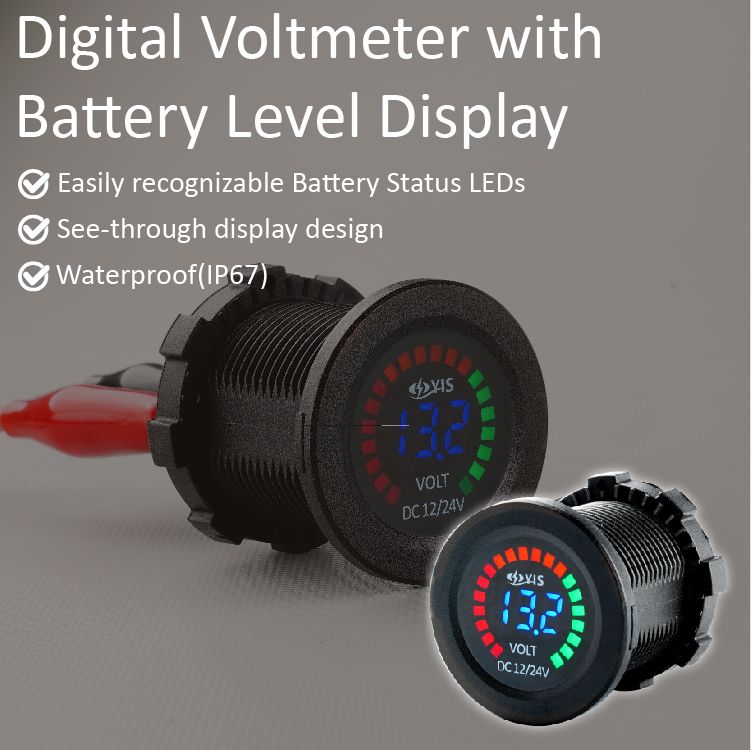 DC 12V / 24V Waterproof Voltage Meter with Round Battery Level Display ...