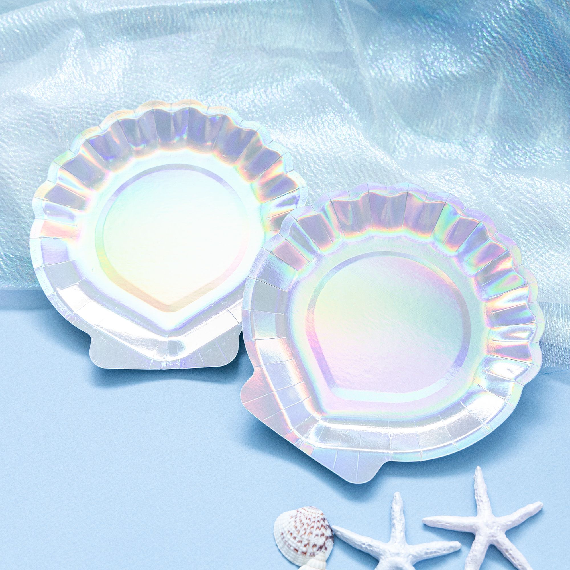 Shell-Shaped Dessert Paper Plate - Mermaid Party Iridescent Seashell ...