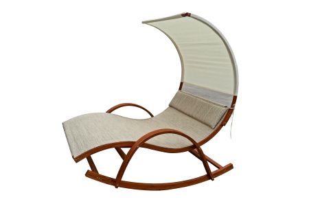 Double Wooden Lounge Chair with Sunshade - Two person C curve solid ...
