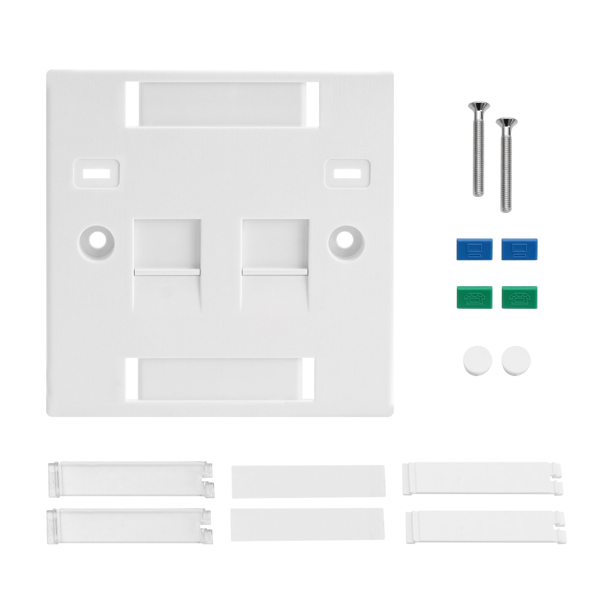 British Shuttered Faceplate 2 port With icon tabs | RJ45 Connectors ...