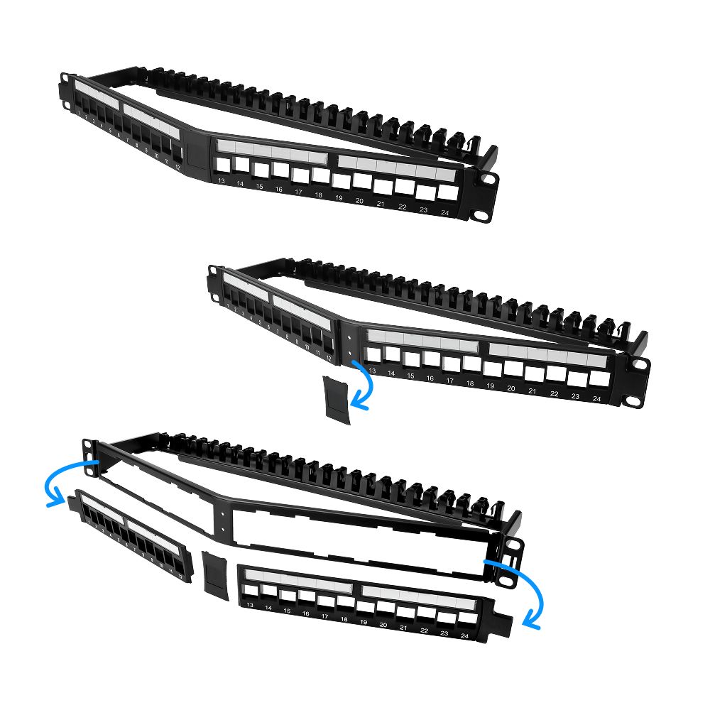 1U 24 Port V-Angled Blank Panel with Detachable Plates | EXW