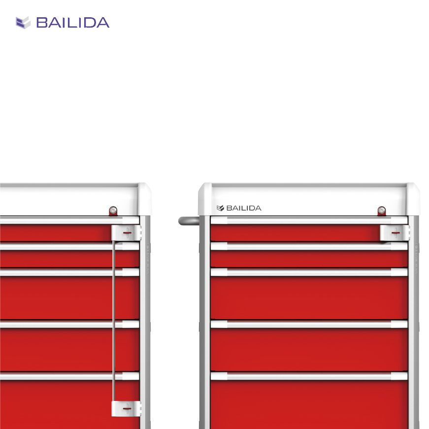 Emergency Medical Cart with magnetic locking bar, Tool-Free and Height ...