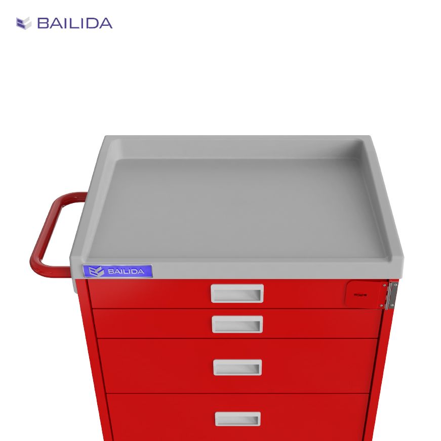 Emergency Medical Cart With Metal Locking Bar , Side Table, and Fixed ...